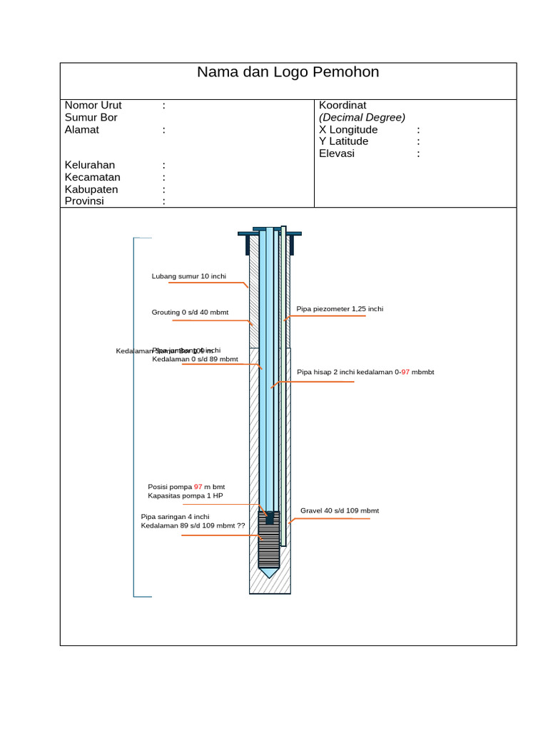 Gambar Konstruksi Sumur Bor (Template) | PDF