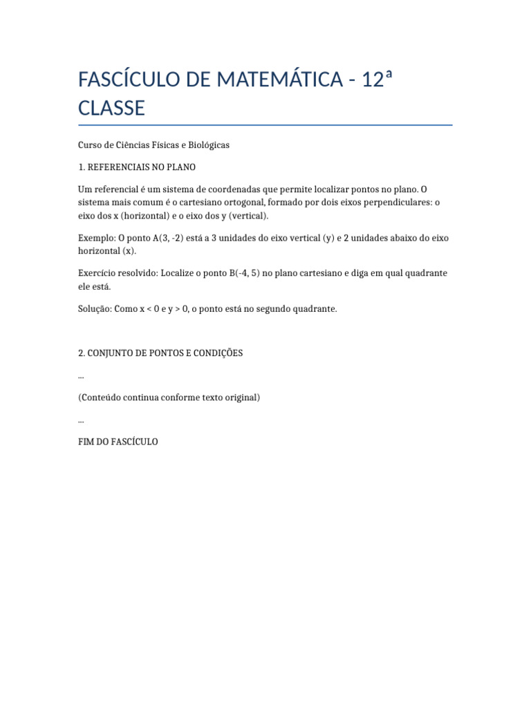 Fasciculo Matematica 12 Classe | PDF