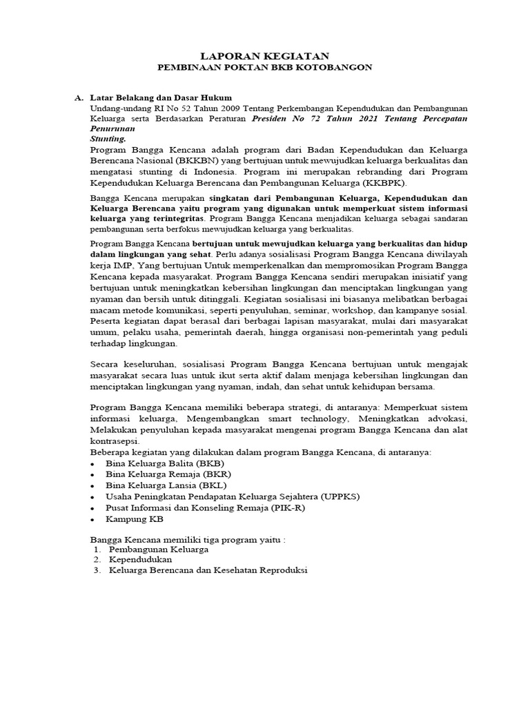 Laporan Kegiatan Pebinaan Kader BKB Dan Anggota BKB | PDF