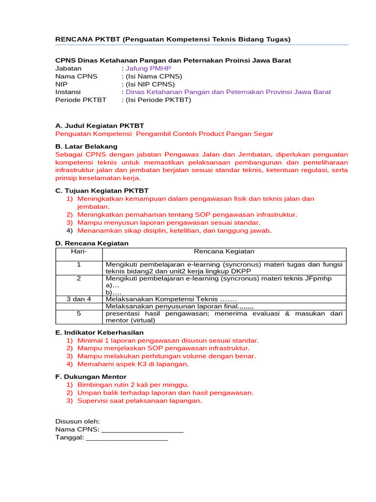 Contoh Penyusunan Lap PKTBT CPNS-DKPP - Aphp | PDF