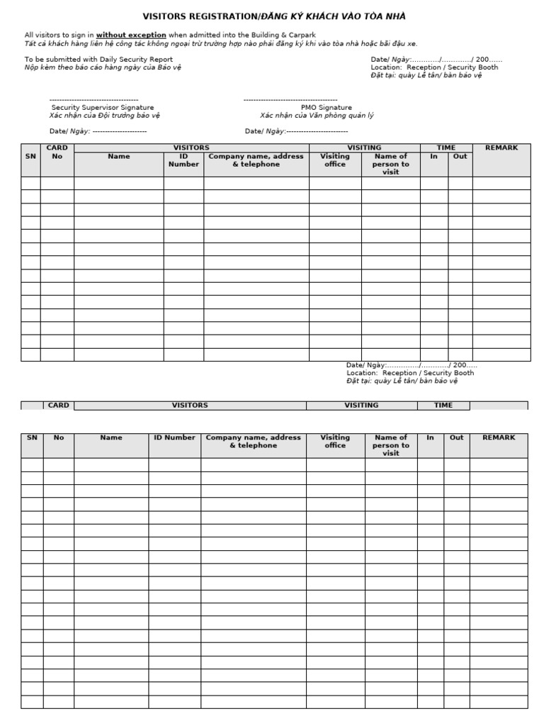 Visitor Registration Format ENG VNESE | PDF