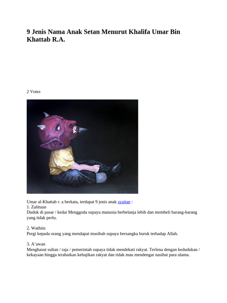 9 Jenis Nama Anak Setan Menurut Khalifa Umar Bin Khattab | PDF