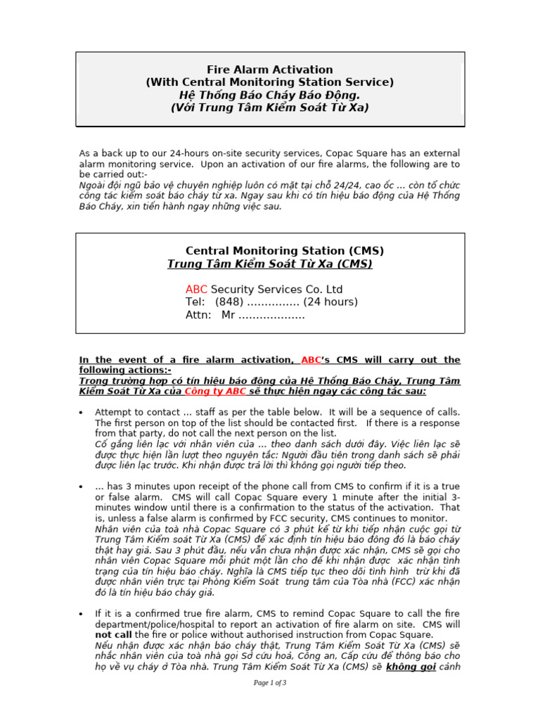 Fire Alarm With CMS-VN&ENG | PDF