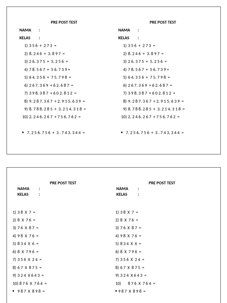 Pre Post Test Matematika Dasar | PDF | Catur | Teori Catur