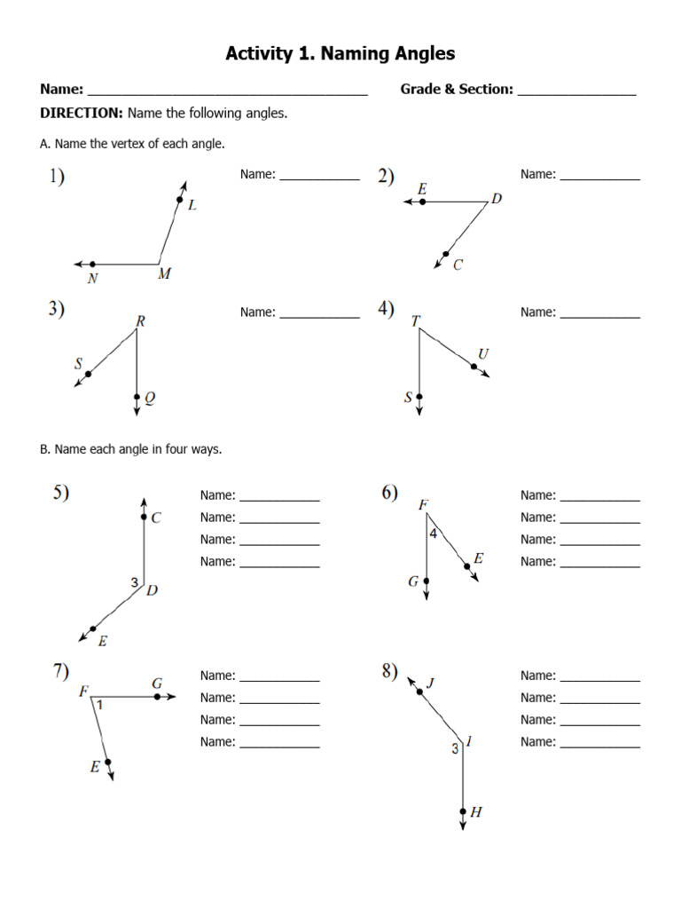 Activity 1. Naming Angles | PDF