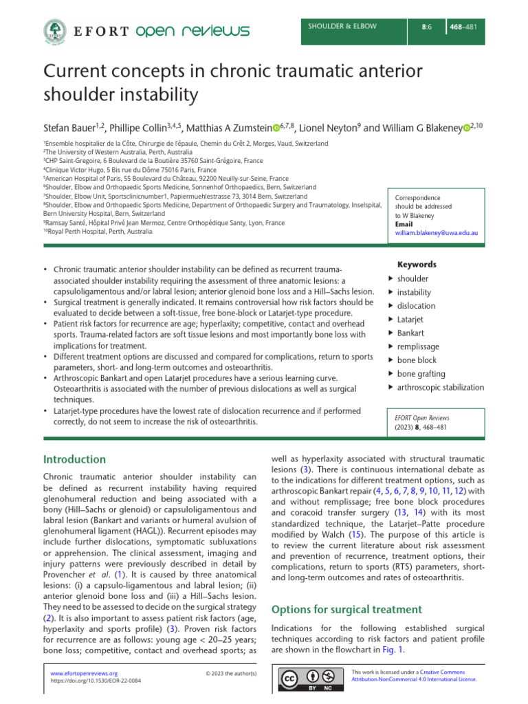 Current in Chronic Traumatic Ant Shoulder Instability | PDF ...