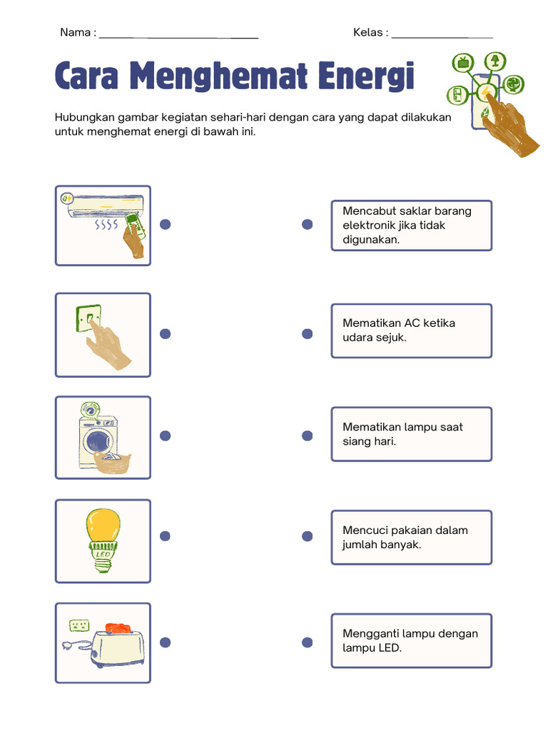 Cara Menghemat Energi Lembar Kerja Hijau Biru Ilustrasi | PDF