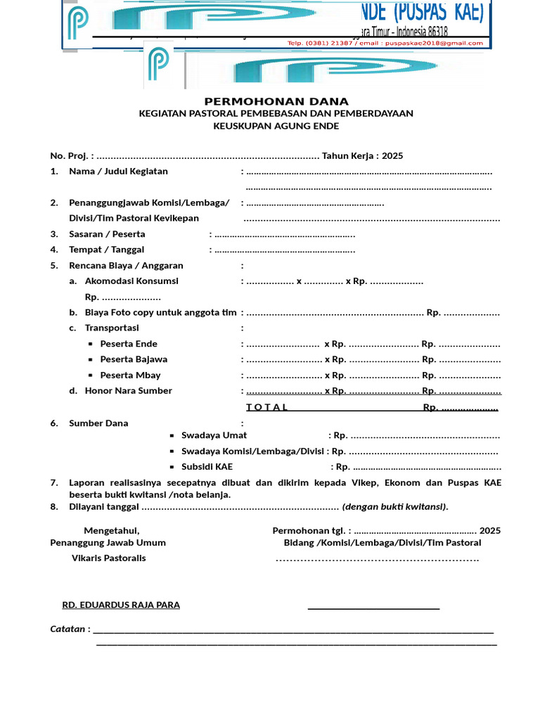 Format Permohonan Dana, Laporan Keuangan Puspas KAE | PDF