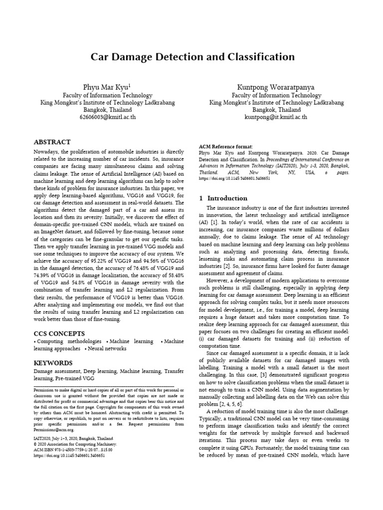 A01 - Car Damage Detection and Classification | PDF | Deep Learning ...