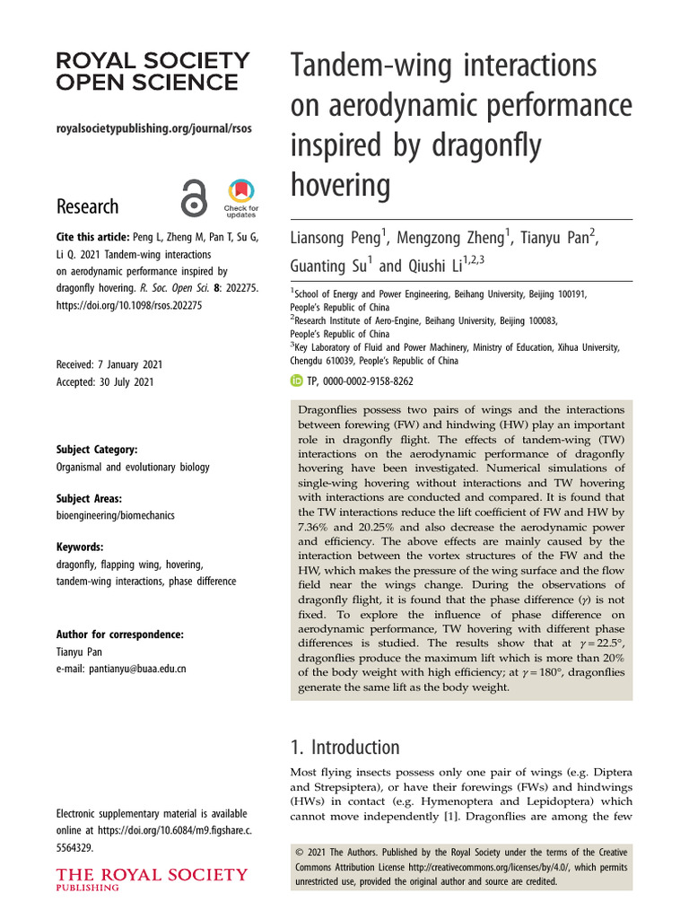2021 - Tandem-Wing Interactions On Aerodynamic Performance Inspired by ...