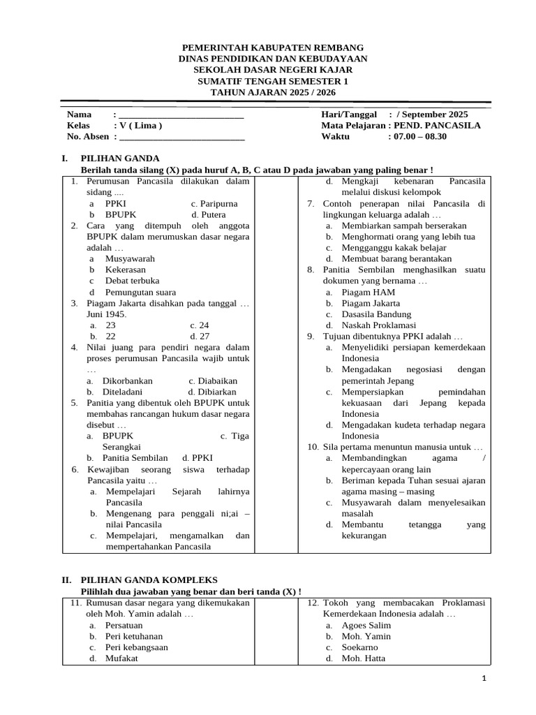 Soal Uts i Seni Rupa Kls 5 2025 2026 | PDF