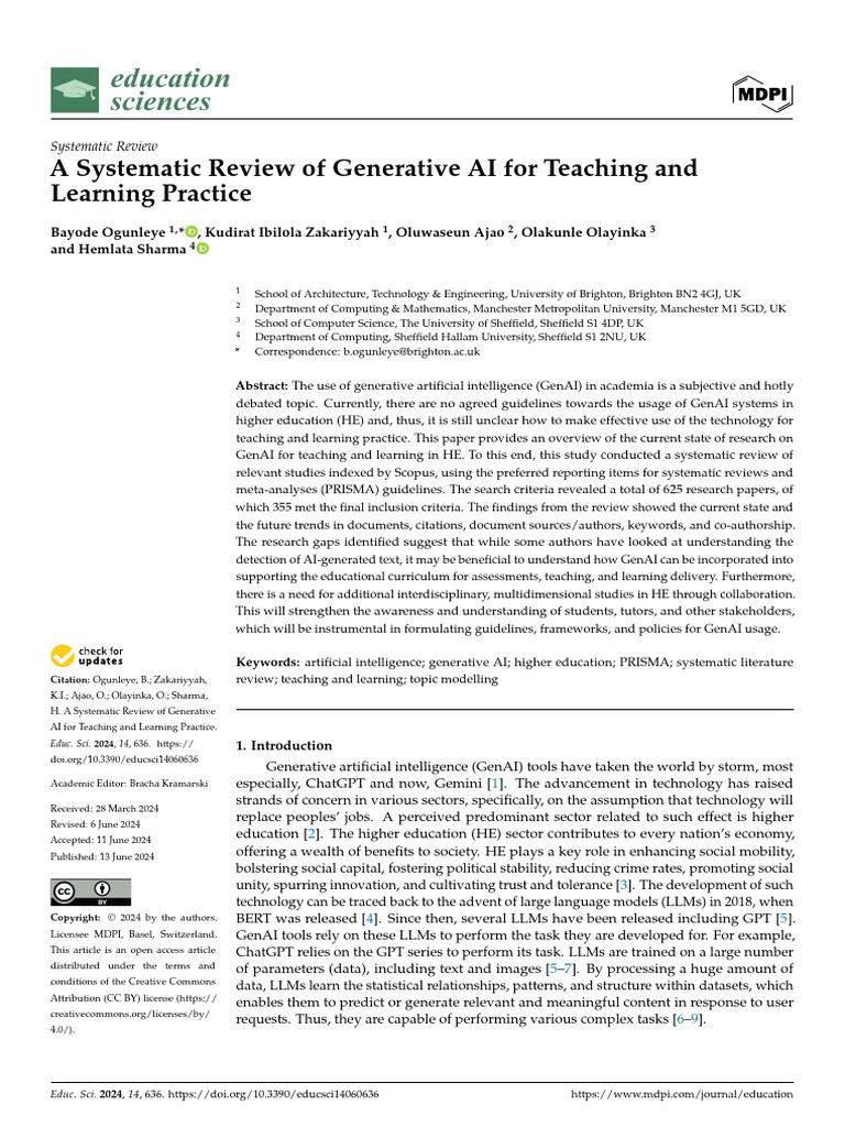 A Systematic Review of Generative AI For Teaching and Learning Practice ...