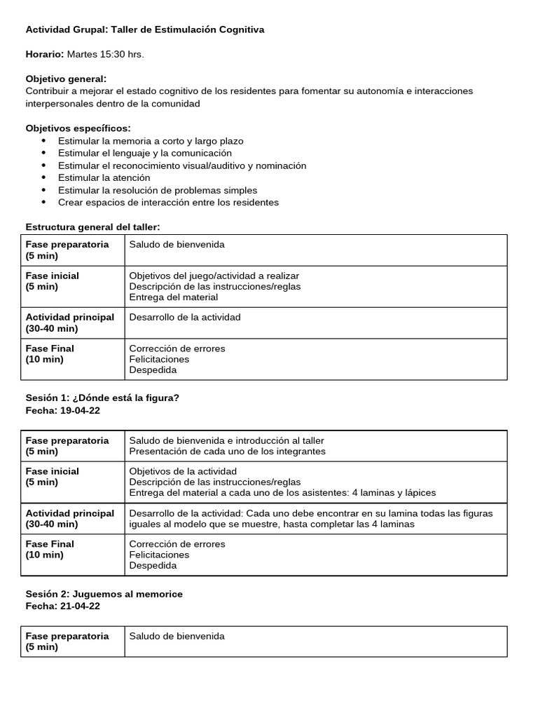 Actividad Grupal Estimulacion Cognitiva | PDF | Ciencia cognitiva | Ciencias del comportamiento