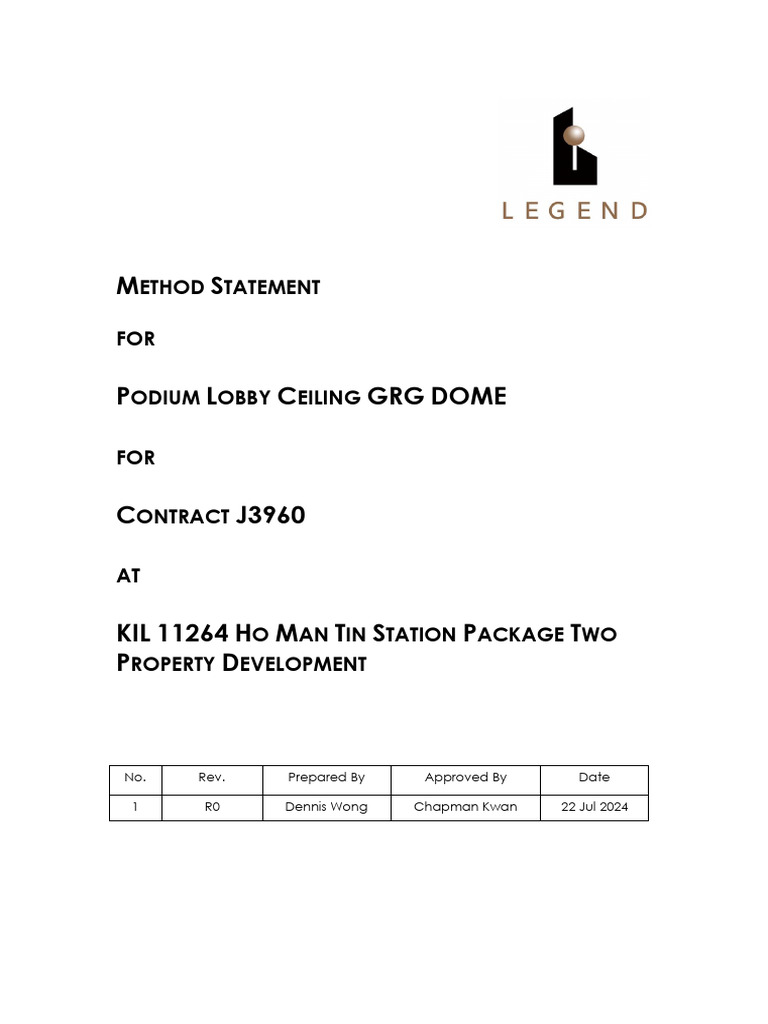 H22027 - Method Statement For GRG Dome R0 | PDF | Fiberglass | Plaster
