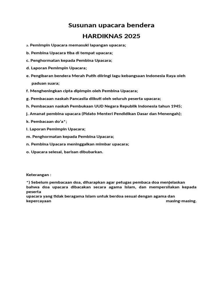 Susunan Upacara Bendera Hardiknas 2025 | PDF