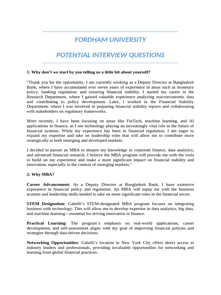 Fordham MBA Interview Prep Guide | PDF | Policy | Artificial Intelligence