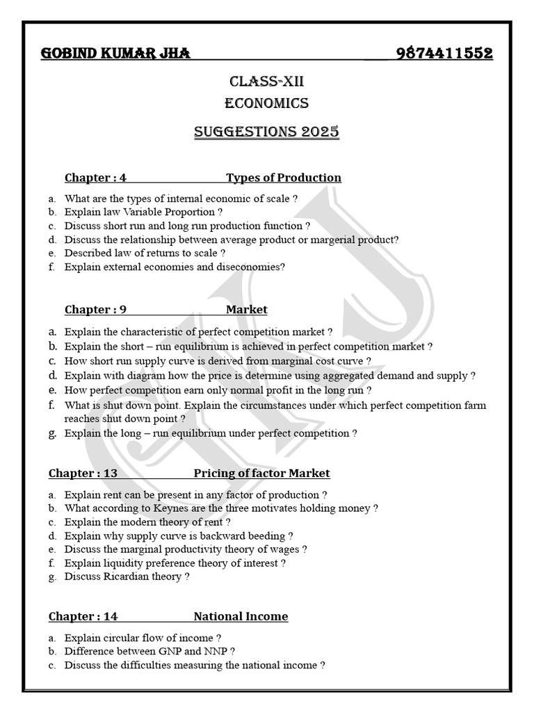 Economics Class XII | PDF | Perfect Competition | Economics