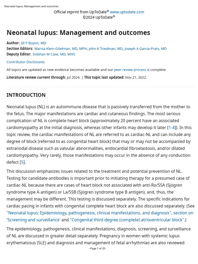Neonatal Lupus: Treatment & Outcomes | PDF | Medical Specialties ...