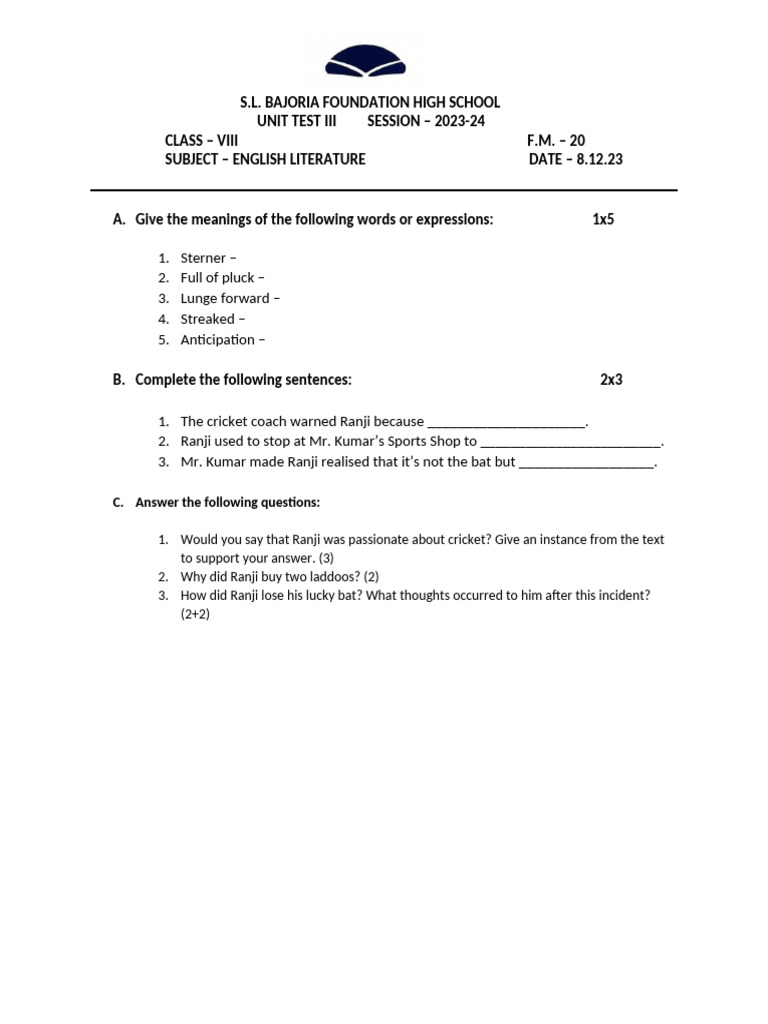 Ut 3 Class 8 e. Lit | PDF