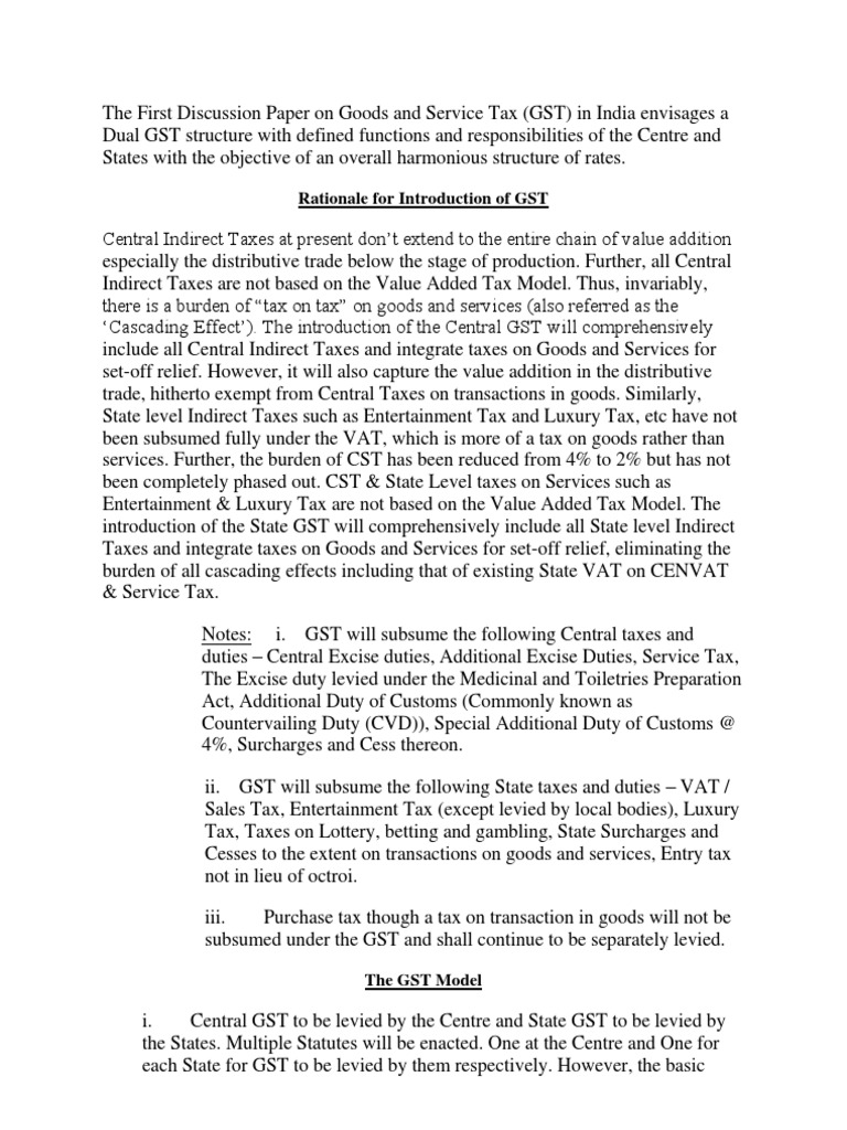 Rationale For Introduction of GST | Download Free PDF | Value Added Tax | Government Finances