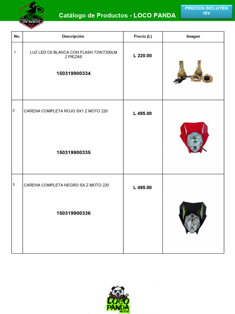 Catálogo de Productos Loco Panda | PDF | Vehículo de motor