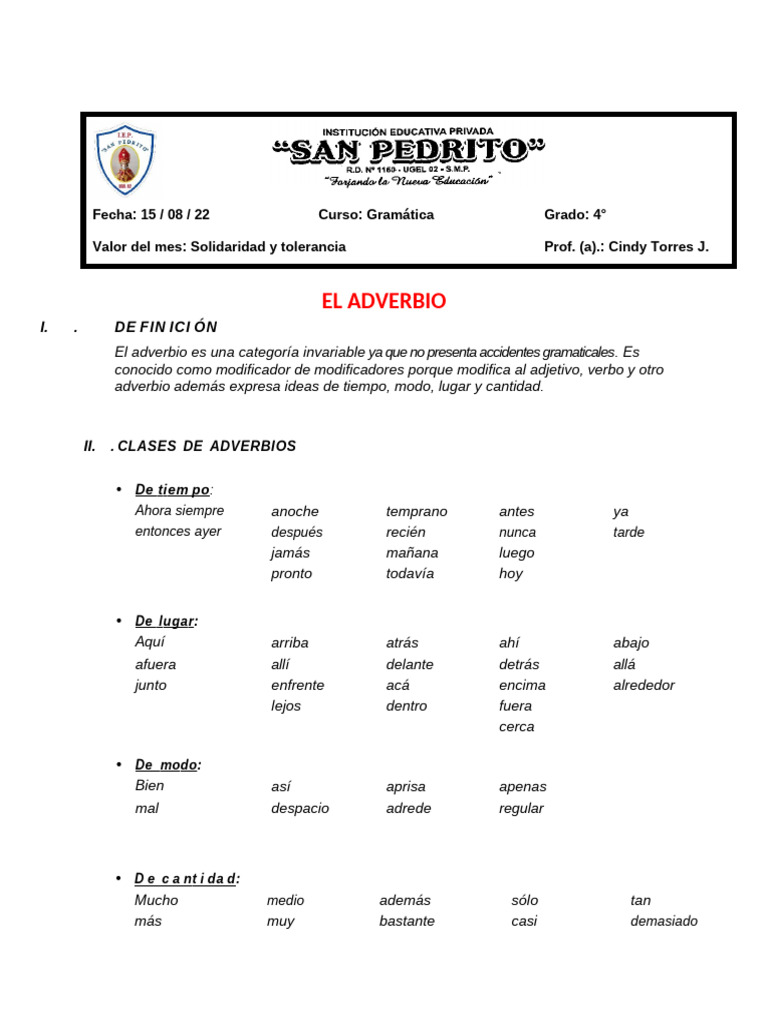 Adverbio 4° | PDF | Adverbio | Tipología Lingüística