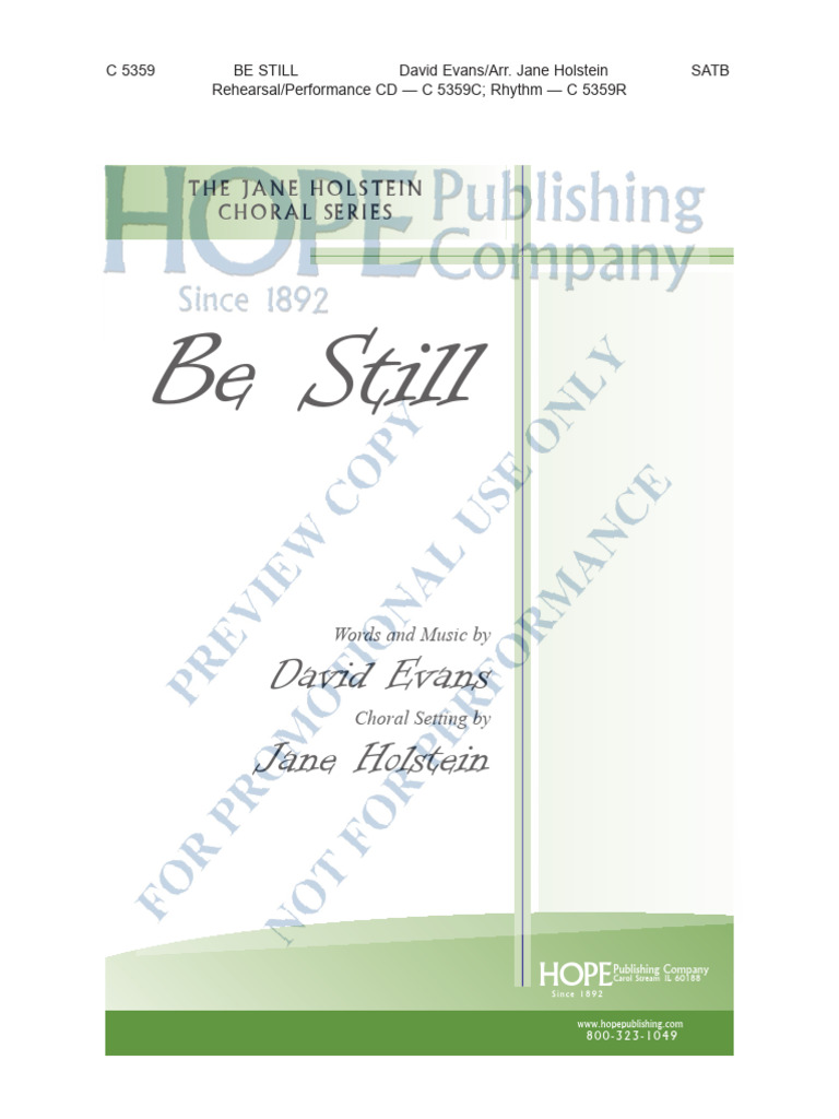 Be Still David Evans Arr. Jane Holstein | PDF