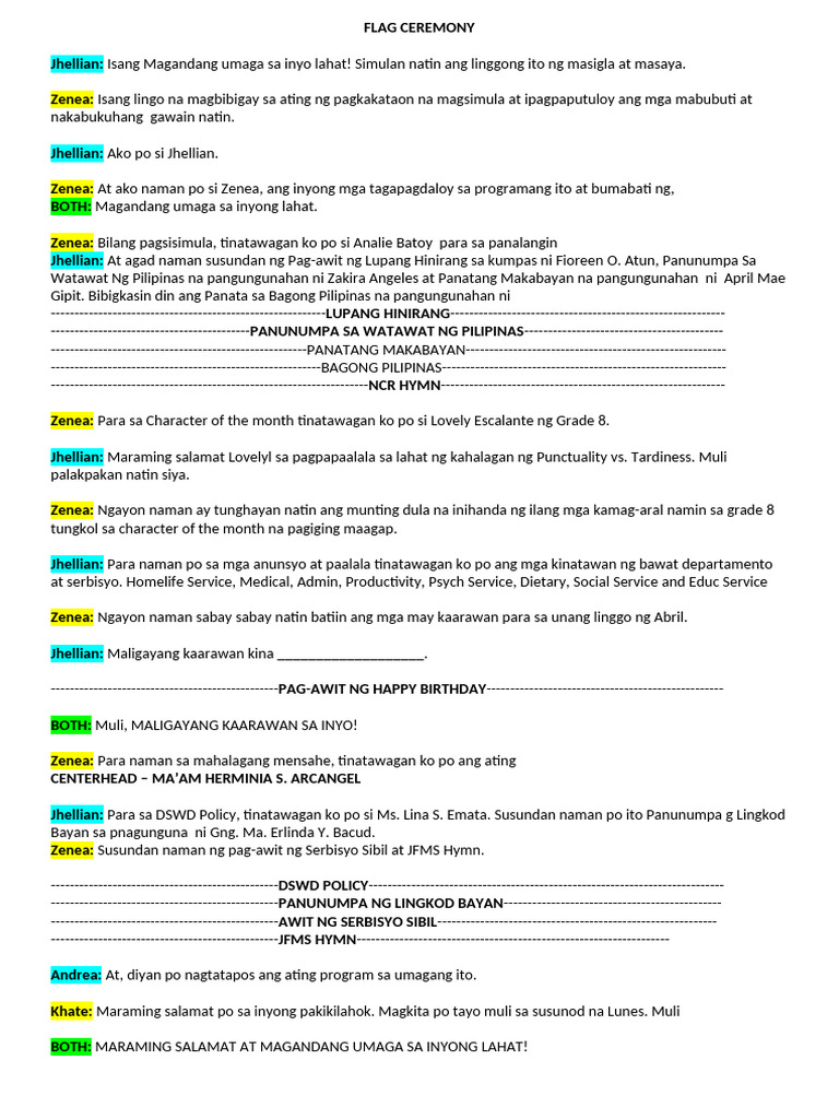 FLAG CEREMONY SCRIPT April 3 | PDF