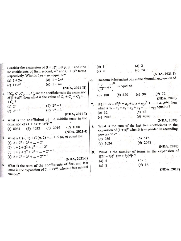 Binomial Theorem Test | PDF