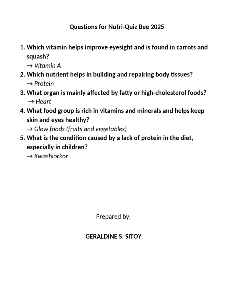 Questions for Nutri | PDF