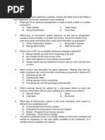 Food and Beverage Service Pre-Test | PDF | Tableware | Menu