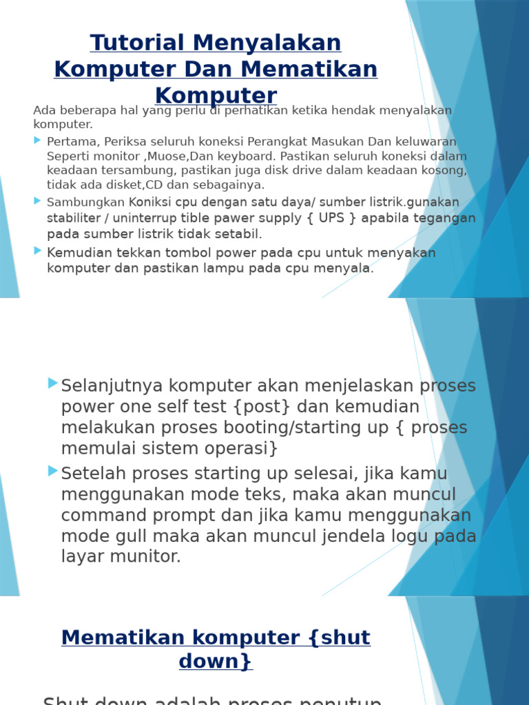 Tutorial Menyalakan Komputer Dan Mematikan Komputer Kelas Xl TKJ | PDF