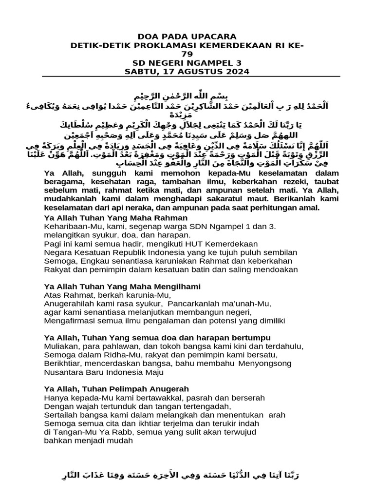 Doa Upacara HUT RI ke-79 SDN Ngampel 3 | PDF