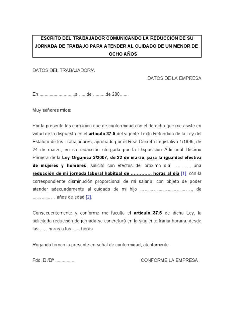 Modelo Solicitud de Reduccion de Jornada | PDF