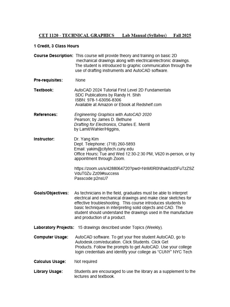 CET 1120 Syllabus Fall 2025 | PDF | Technical Drawing | Homework