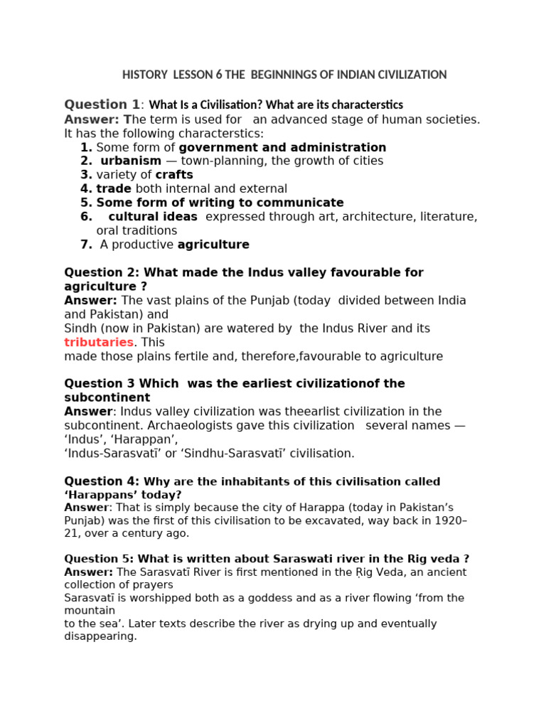 Lesson 6 The Beginnings of Indian Civilization | PDF | Indus River
