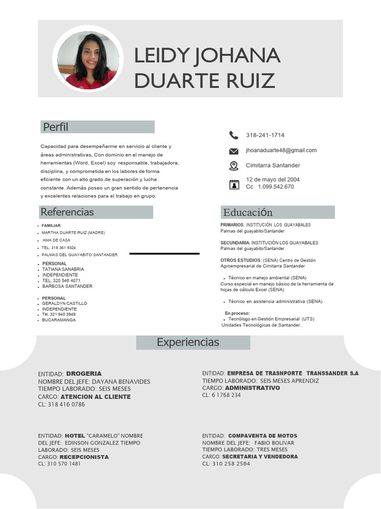 Hoja de Vida Leidy Duarte ... | PDF | Business | Negocios económicos