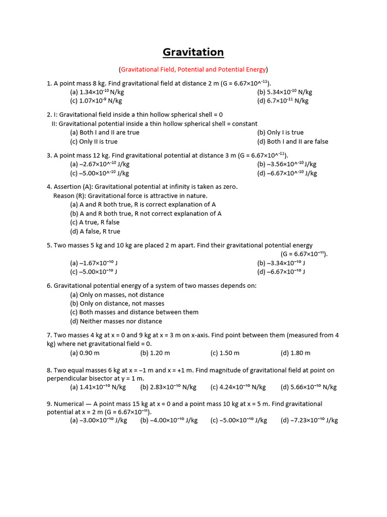 DPP - Gravitation IV | PDF | Potential Energy | Sphere