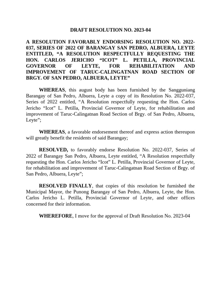 Draft Resolution No. 2023 04 | PDF