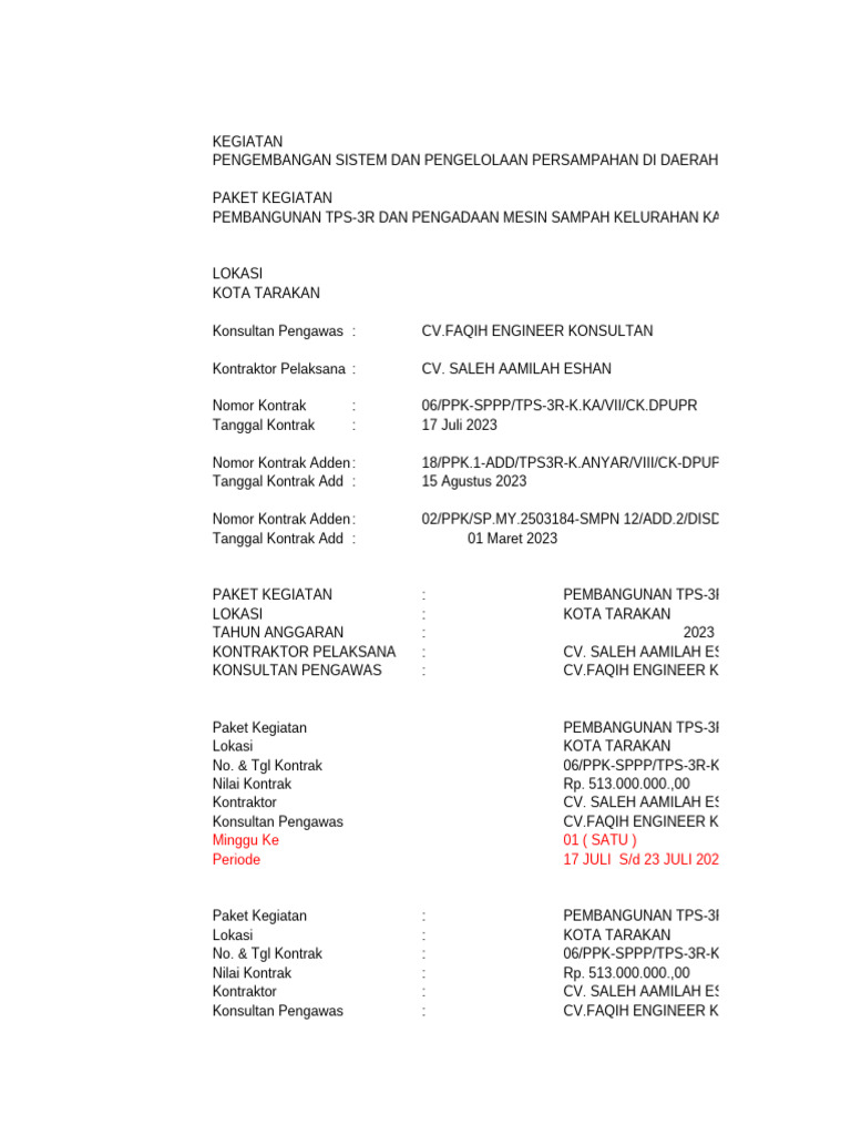 1. Laporan Progres Bulan Juli 2023 | PDF