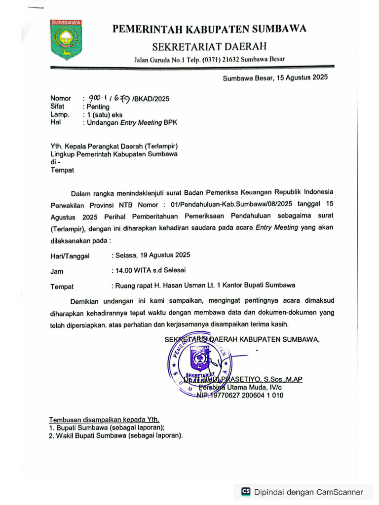 Undangan Entry Meeting BPK RI | PDF