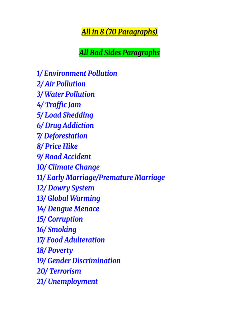 HSC Paragraph Writing Format | PDF