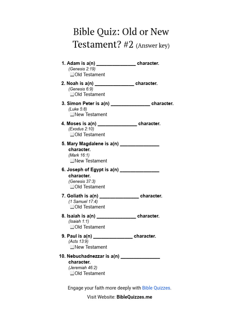 Printable Bible Quiz: Testaments | PDF