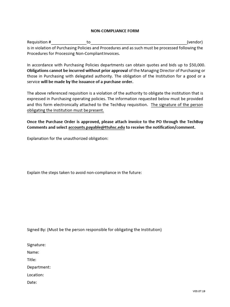 Non-Compliance Invoice Procedure Form | PDF
