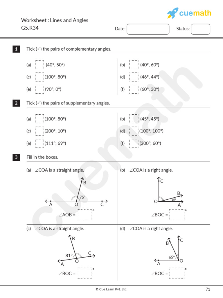 5th Grade Math Worksheet Lines and Angles | PDF | Classical Geometry ...