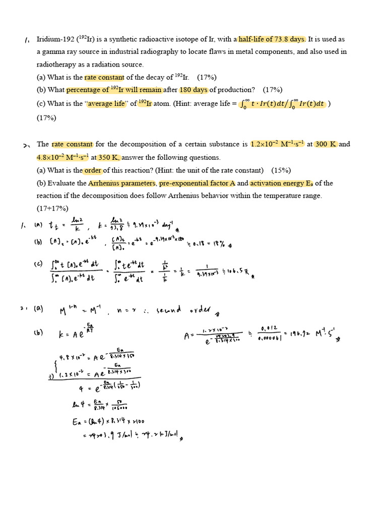 Iridium-192 Decay and Reaction Kinetics | PDF
