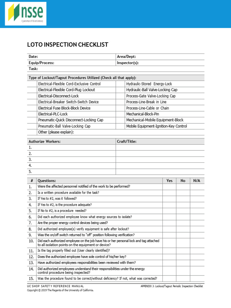 LOTO Inspection Checklist Template | PDF | Chess Theory | Chess