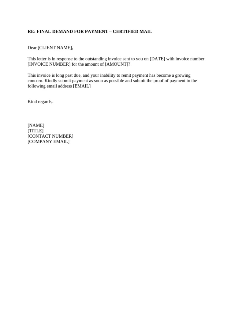 Final Demand for Payment Notice | PDF