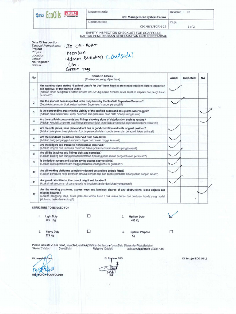 Form Inspection SCF 30-08-25 | PDF