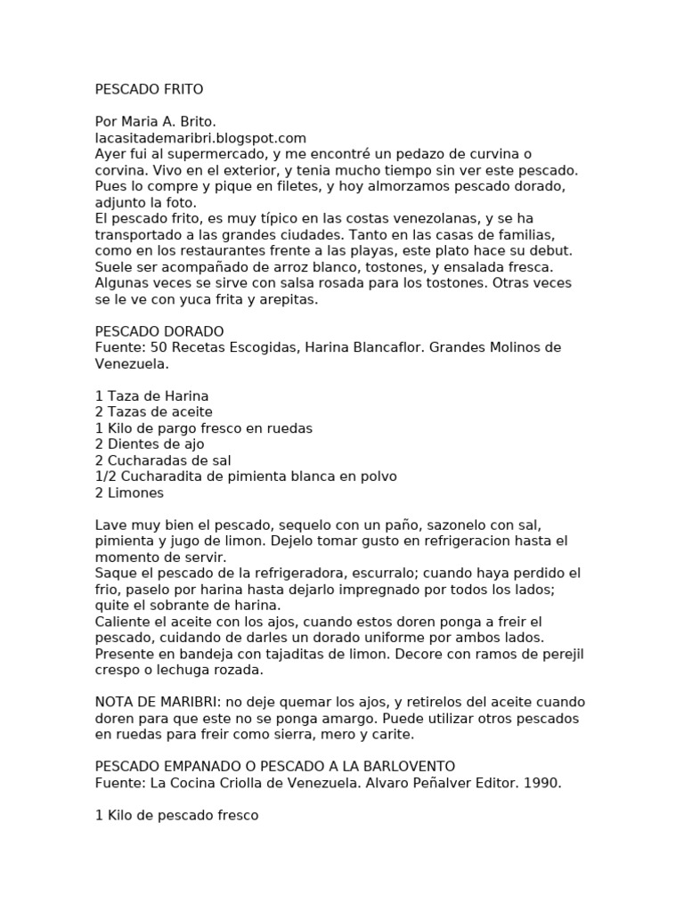 Pescado Frito: Recetas Venezolanas | PDF | Panes | Fritura